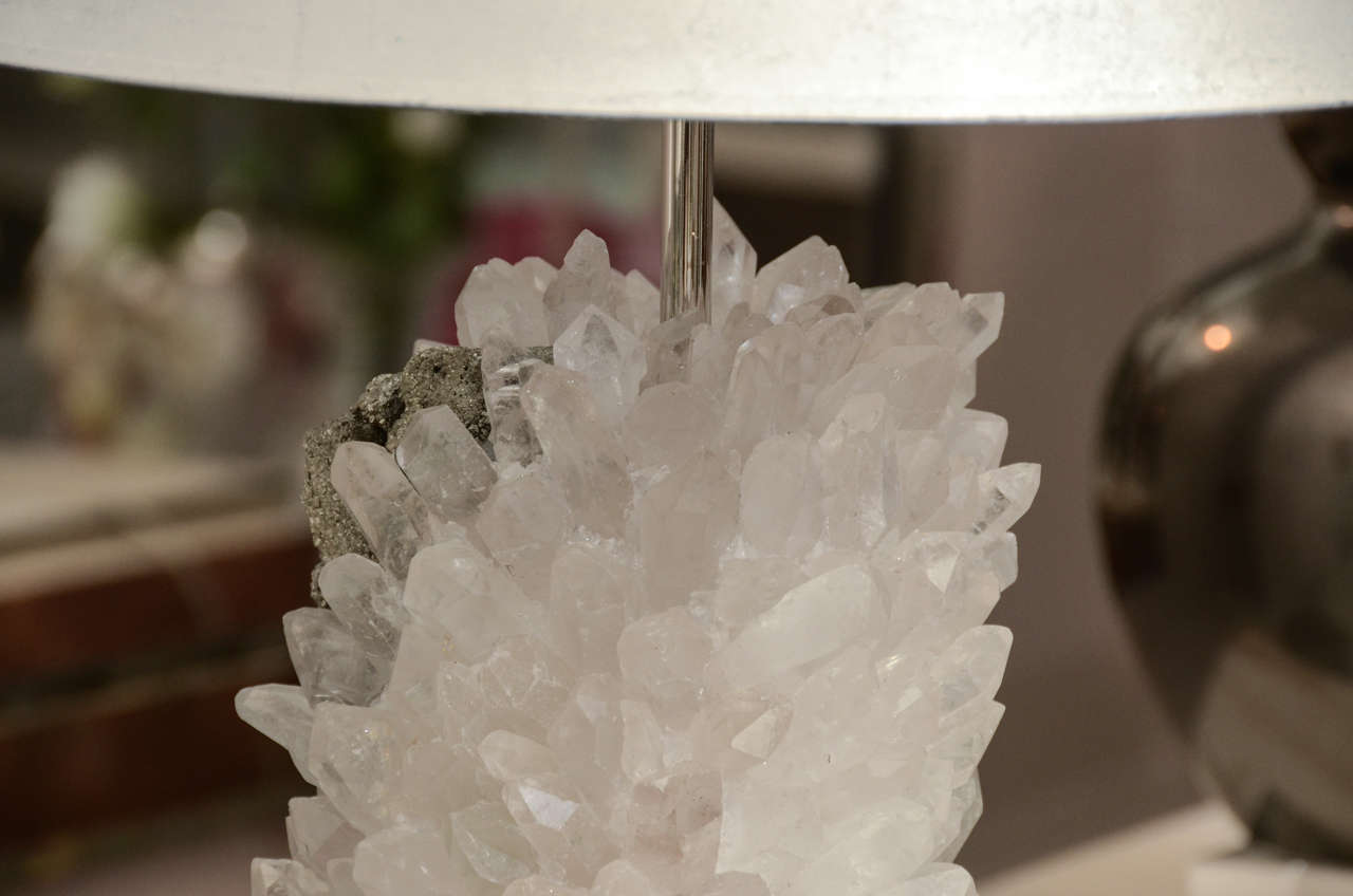 Large Rock Crystal and Pyrite Lamp with Lucite Base at 1stDibs