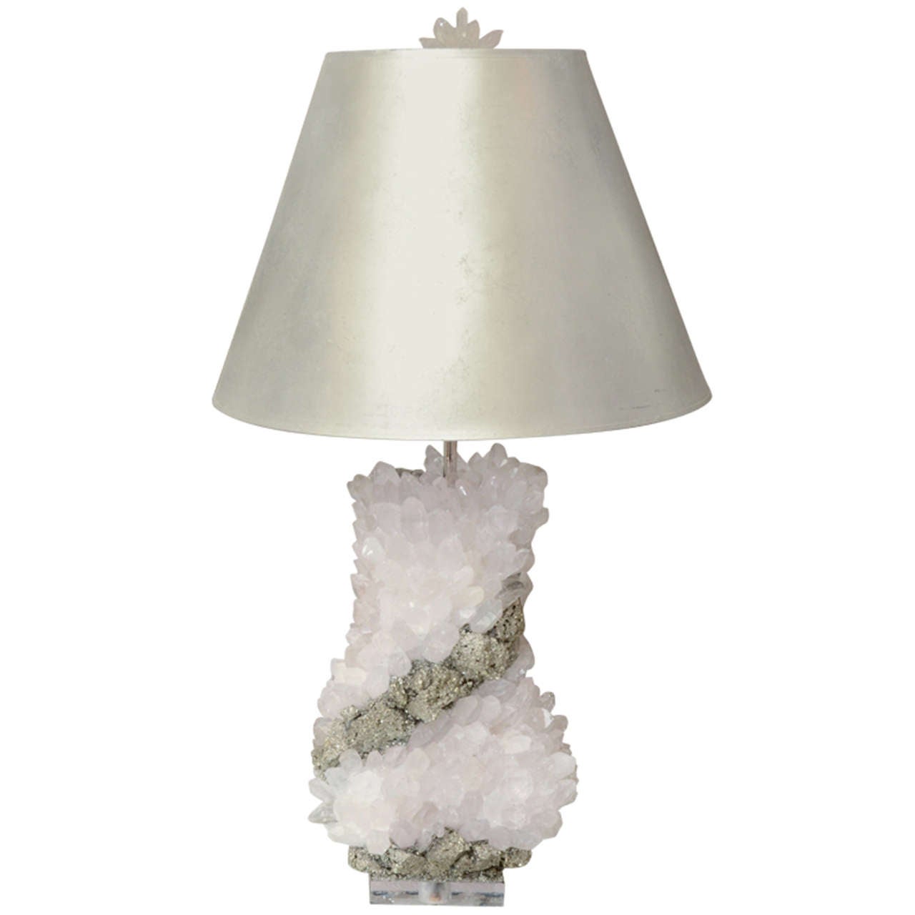 Large Rock Crystal and Pyrite Lamp with Lucite Base at 1stDibs