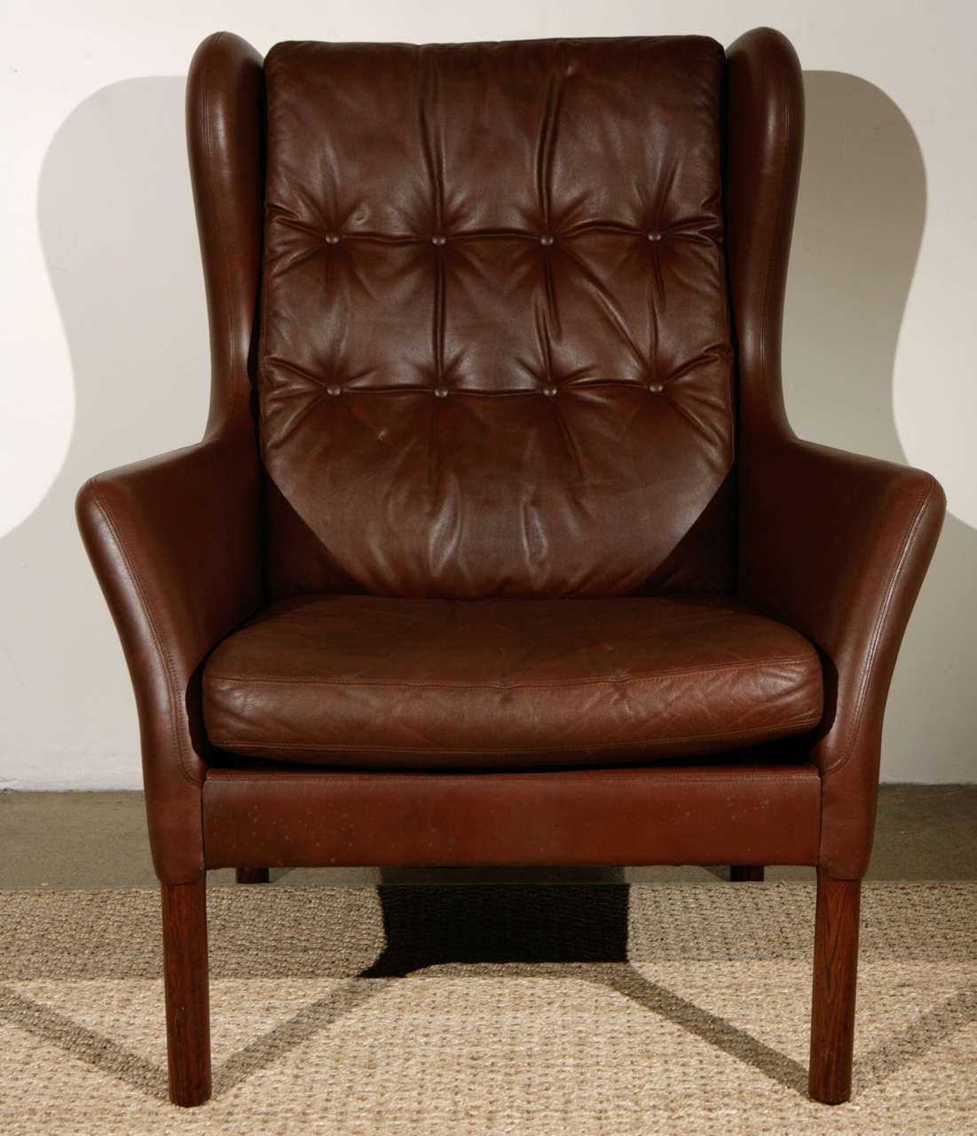 Vintage Leather Wingback Chair at 1stDibs
