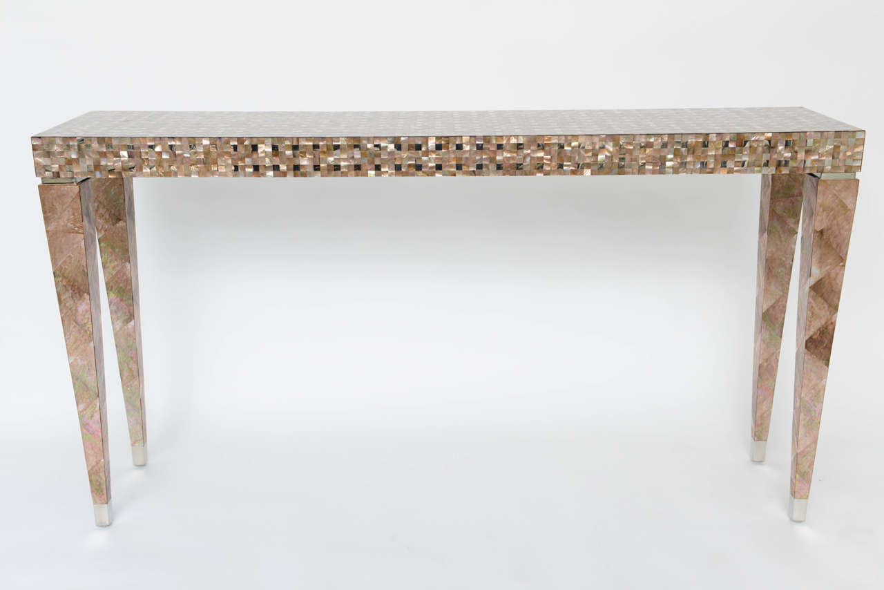 Stunning Tessellated Mother-of-Pearl and Nickel Console Table at ...