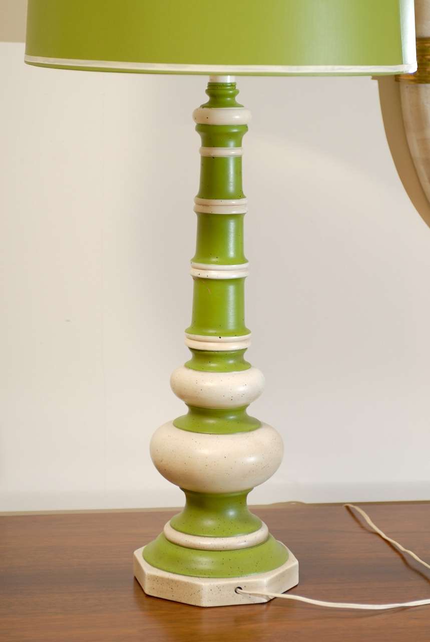 Pair of Vintage Ceramic Lamps in Lime and Cream For Sale at 1stDibs