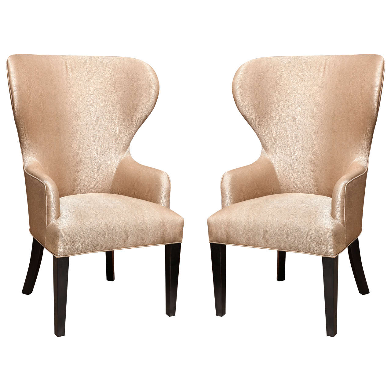 Pair of Tall, Narrow Mid Century Camel Highback Wingback Chairs at 1stdibs