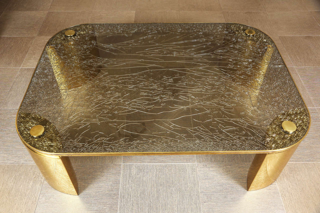 Fantastic Coffee Table of Brass with a Crackle Glass Top by Steve Chase ...