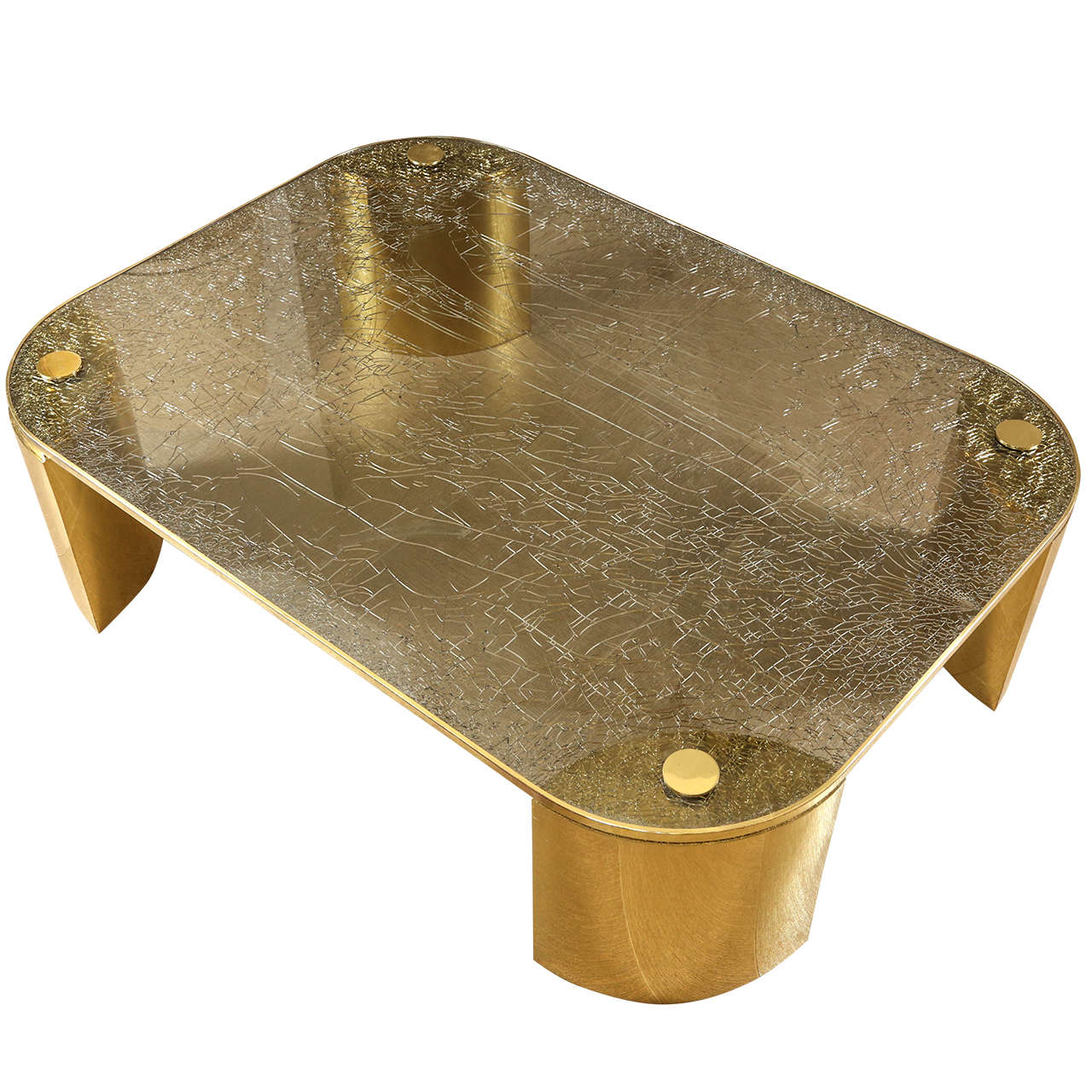 Fantastic Coffee Table of Brass with a Crackle Glass Top by Steve Chase ...