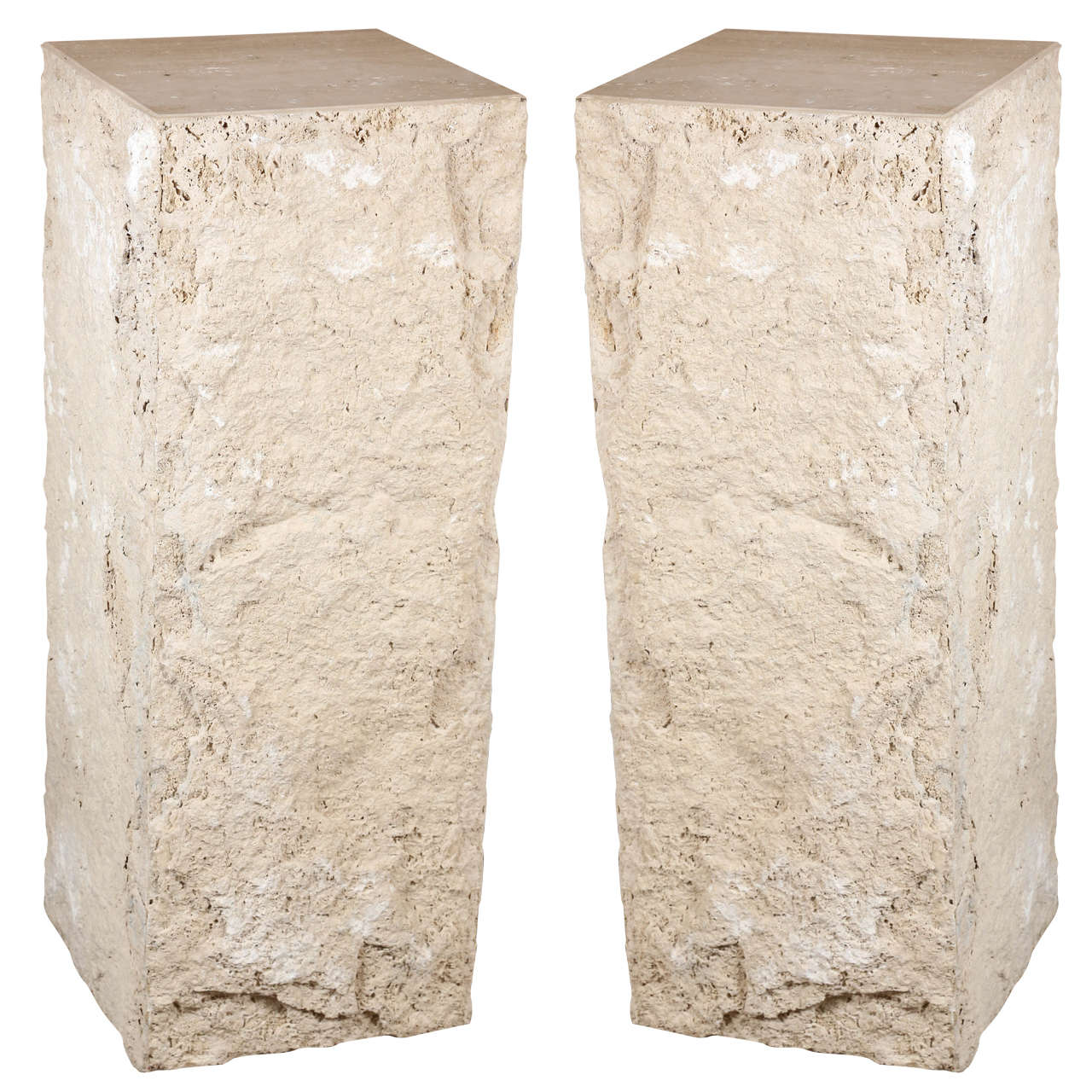Large Rough-Hewn Travertine Pedestals by Steve Chase at 1stDibs