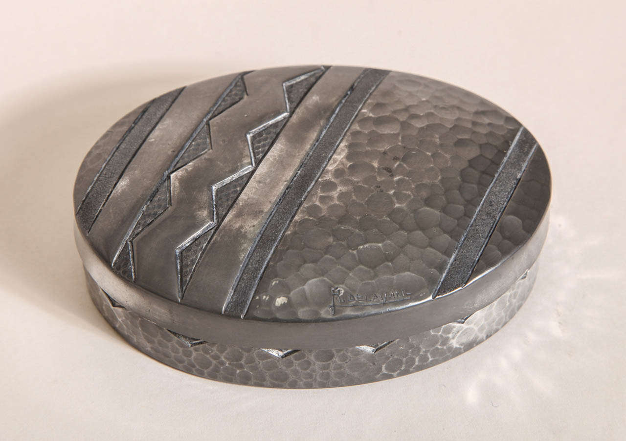 René Delavan Art Deco Dinanderie Pewter Covered Box For Sale at 1stDibs