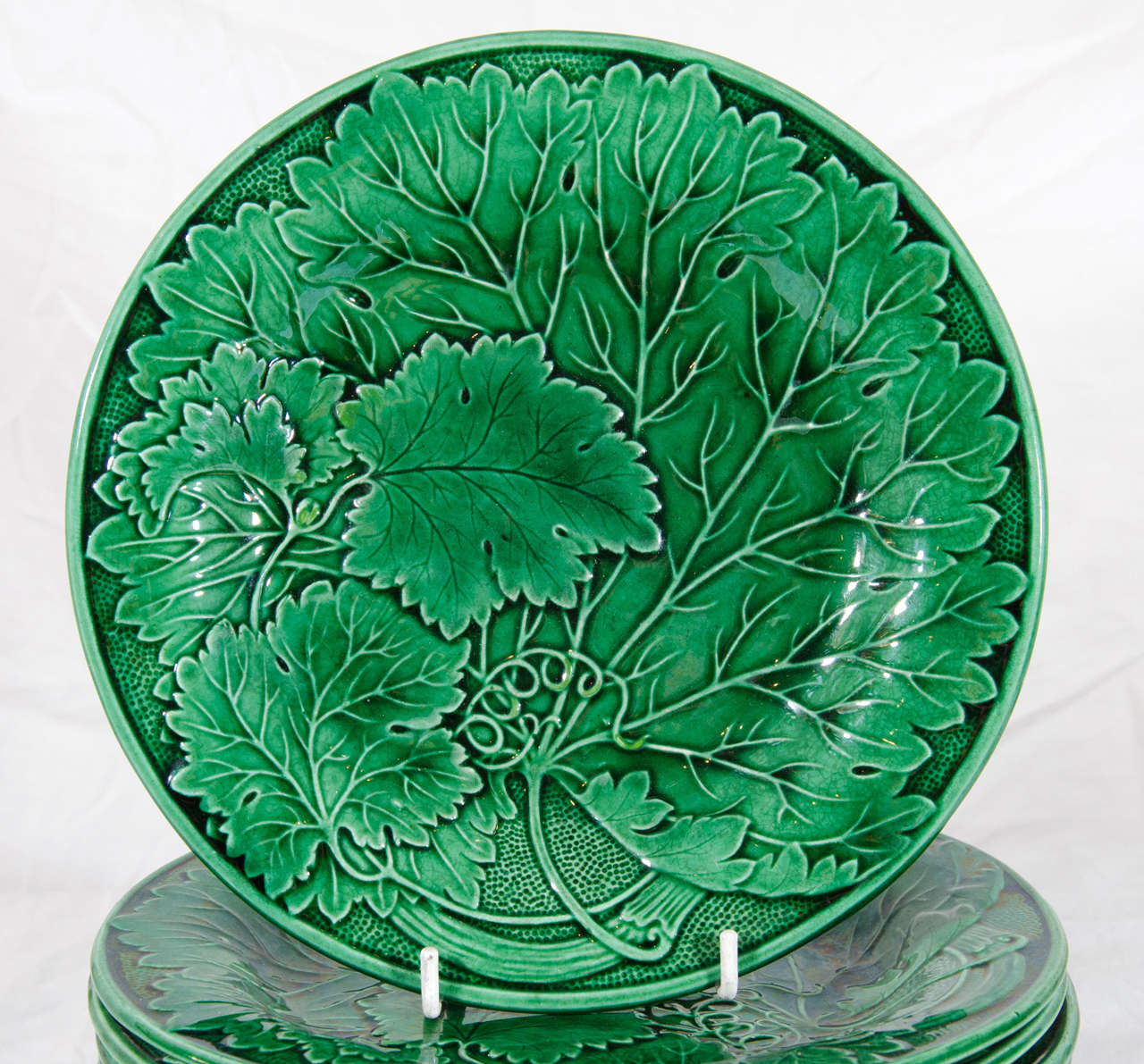Set of Eight Antique Green Majolica Dishes at 1stDibs | green dishes ...