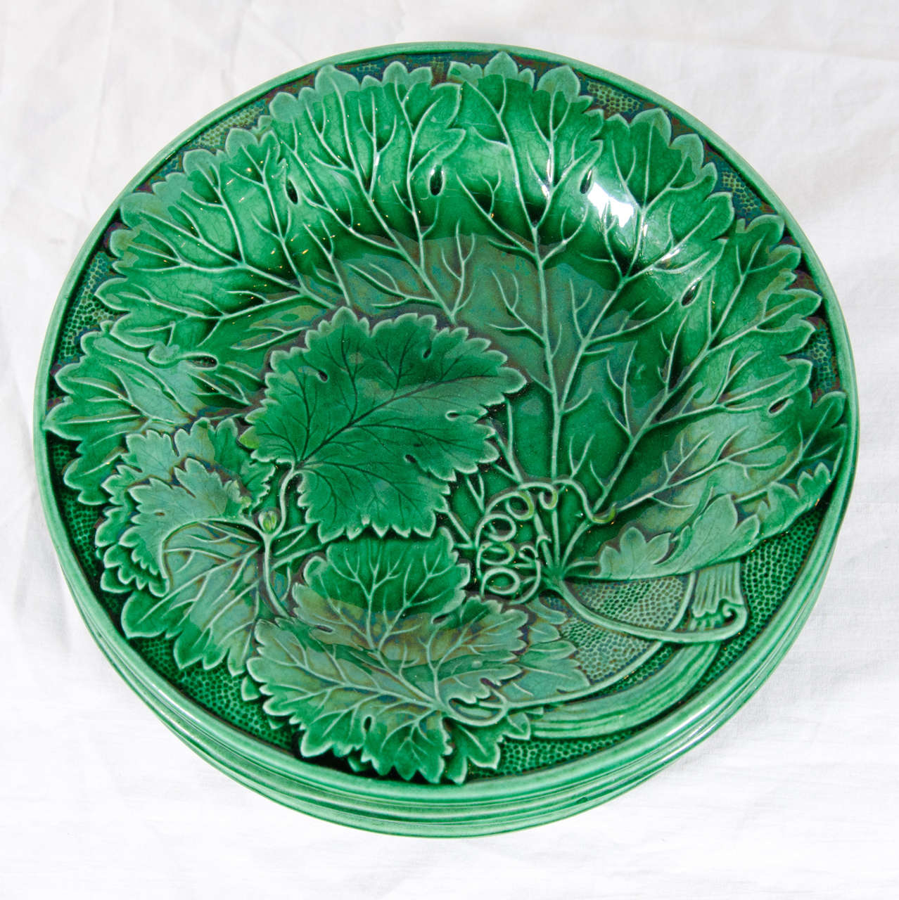 Set of Eight Antique Green Majolica Dishes at 1stDibs | green dishes ...
