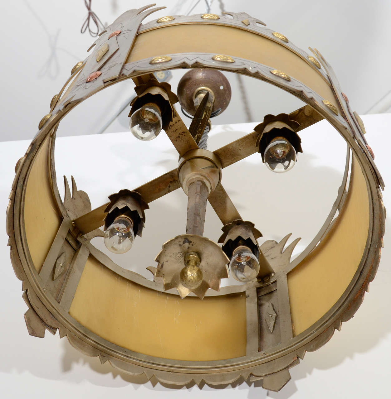 Bronze, Copper and Amber Glass Light Fixture from the Williamsburg ...