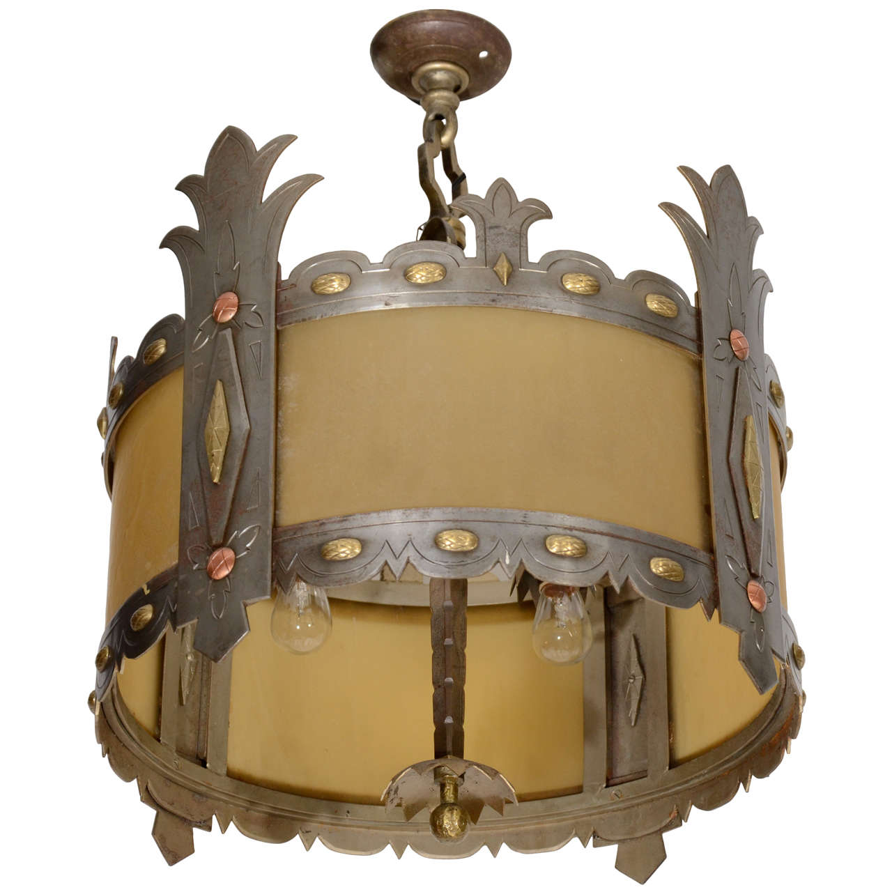 Bronze, Copper and Amber Glass Light Fixture from the Williamsburg ...