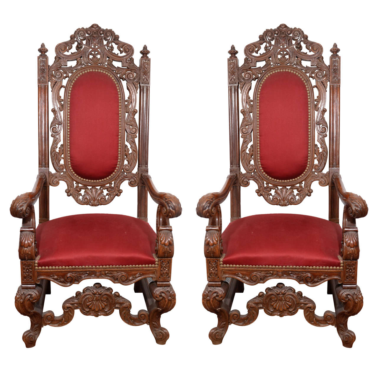 Late 19th Century Pair of Italian Style Ornately Carved Throne Chairs ...