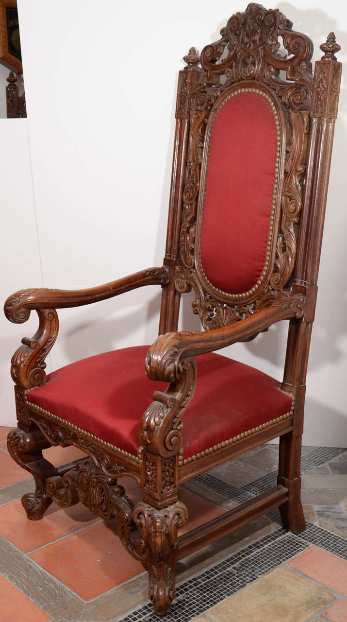 Late 19th Century Pair of Italian Style Ornately Carved Throne Chairs ...