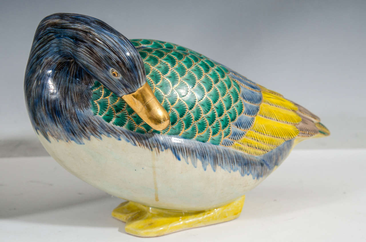 Midcentury Pair of Decorative Asian Inspired Ceramic Sculptural Ducks ...