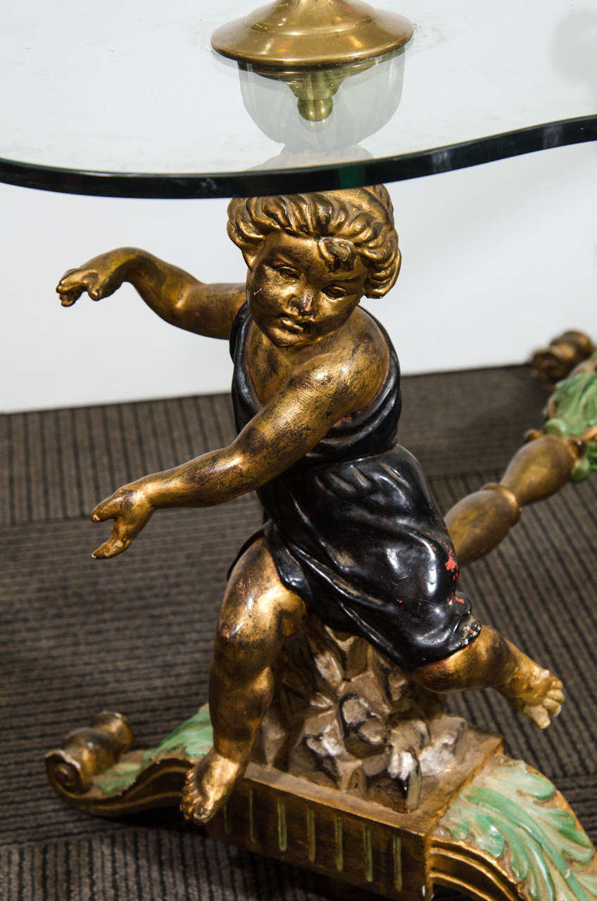 Italian Carved Wood Painted Putti or Cherub Cocktail or Coffee Table ...