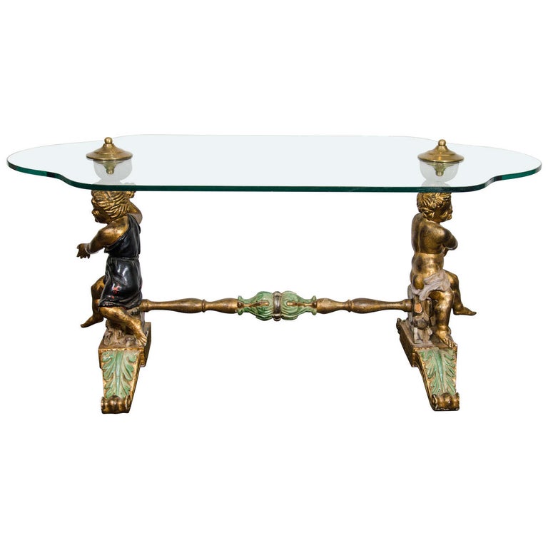Italian Carved Wood Painted Putti or Cherub Cocktail or Coffee Table ...