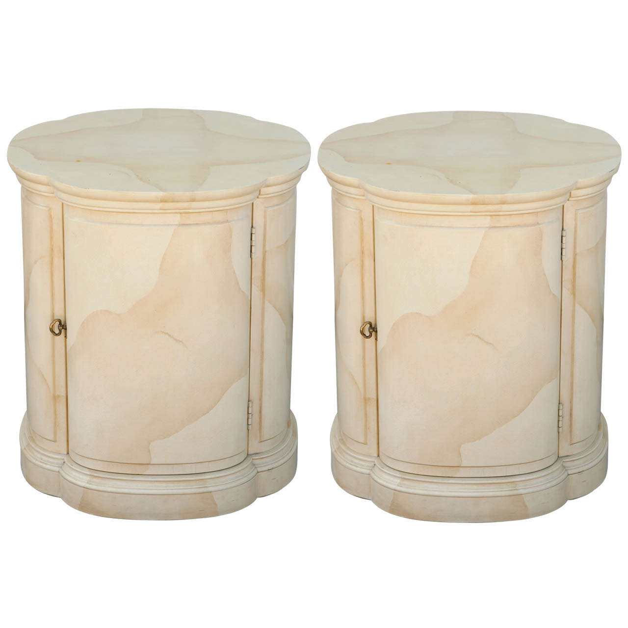 Pair of Faux Goatskin Quatrefoil Side Tables at 1stDibs