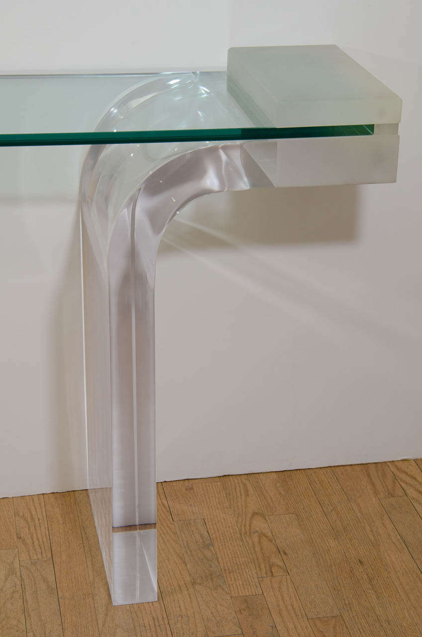 Lucite Console Table with Inverted Waterfall Base at 1stDibs