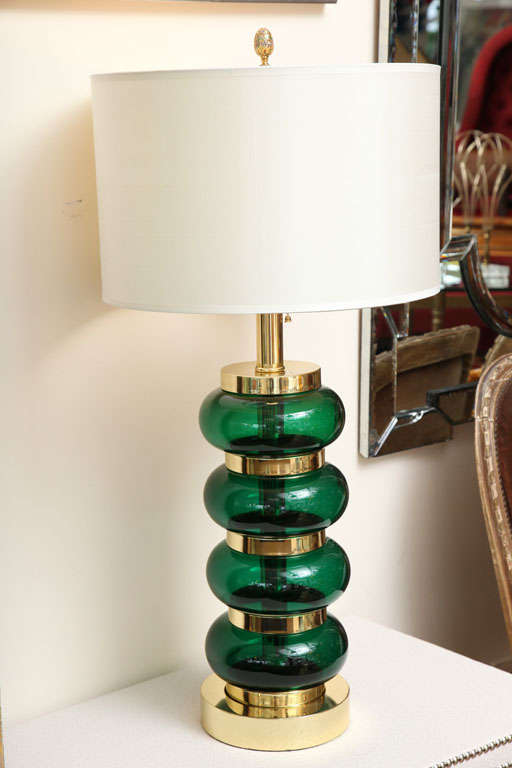 Pair of Two-Toned Stacked Brass Table Lamps at 1stDibs