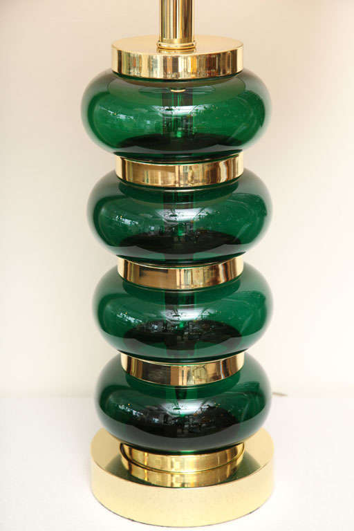 Pair of Two-Toned Stacked Brass Table Lamps at 1stDibs