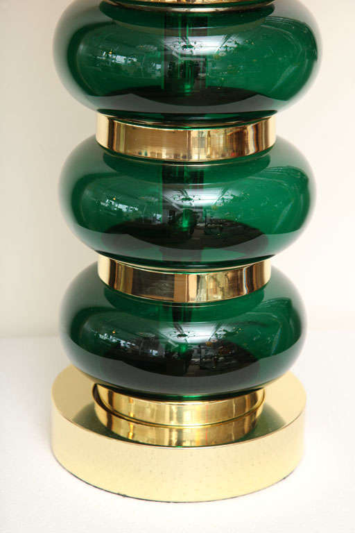 Pair of Two-Toned Stacked Brass Table Lamps at 1stDibs