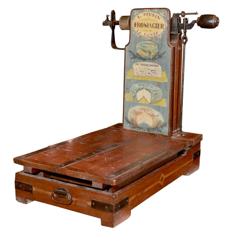 Polychromed Wood And Iron Antique Cheese Scale For Sale at 1stDibs