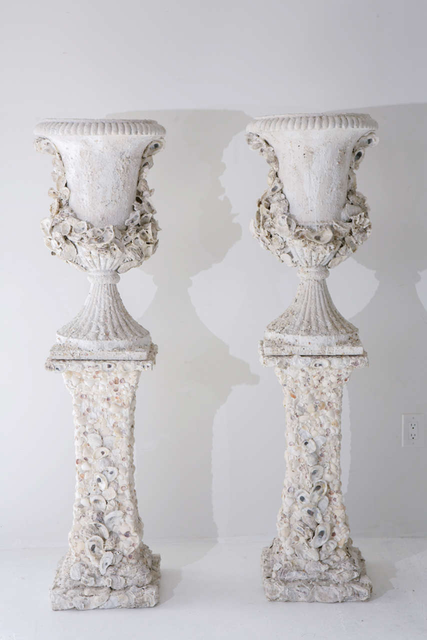 Grotto Style Shell Encrusted Urns on Pedestals at 1stDibs | venetian ...