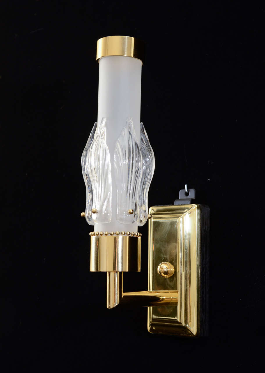 Venetian Glass and Polished Brass One Light Sconces at 1stDibs