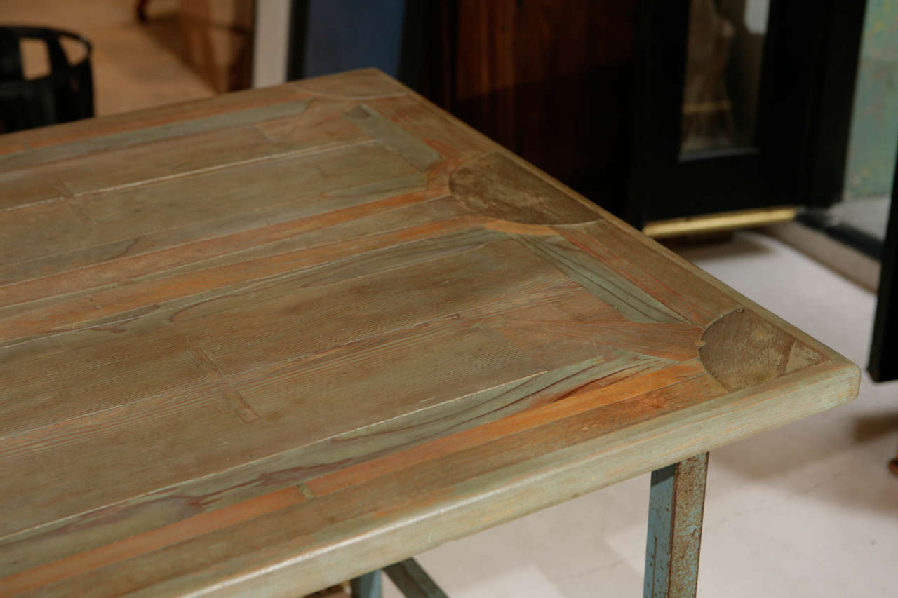 Industrial and Wood Inlay Adjustable Height Work Table at 1stDibs