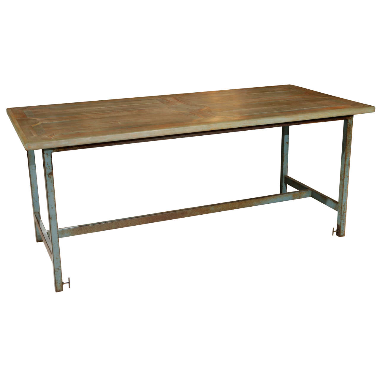Industrial and Wood Inlay Adjustable Height Work Table at 1stDibs