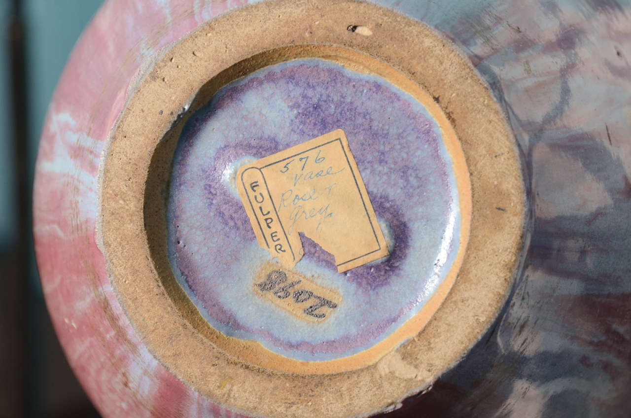 Large Vase By Fulper Pottery with Excellent Rose and Grey Glaze For ...