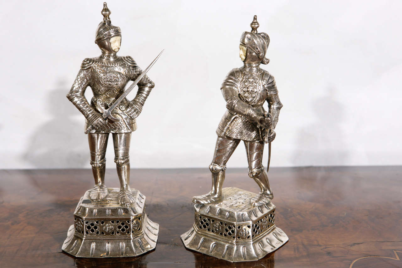 Pair of 1900's German Sterling Silver Soldiers with Ivory Faces at 1stDibs