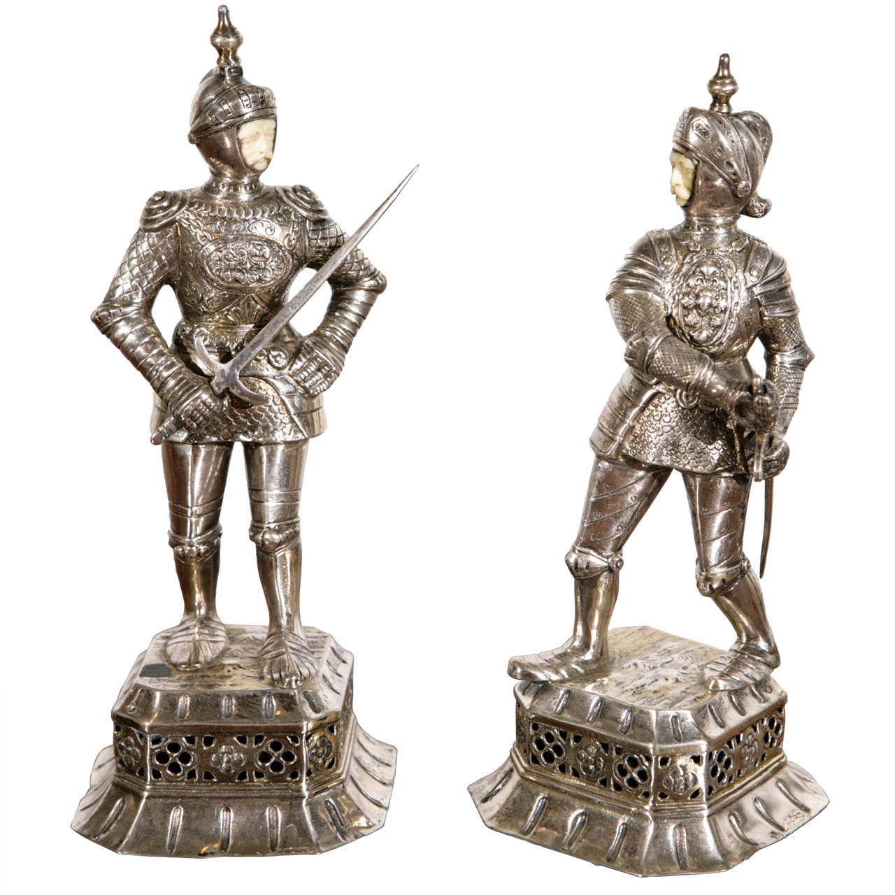 Pair of 1900's German Sterling Silver Soldiers with Ivory Faces at 1stDibs
