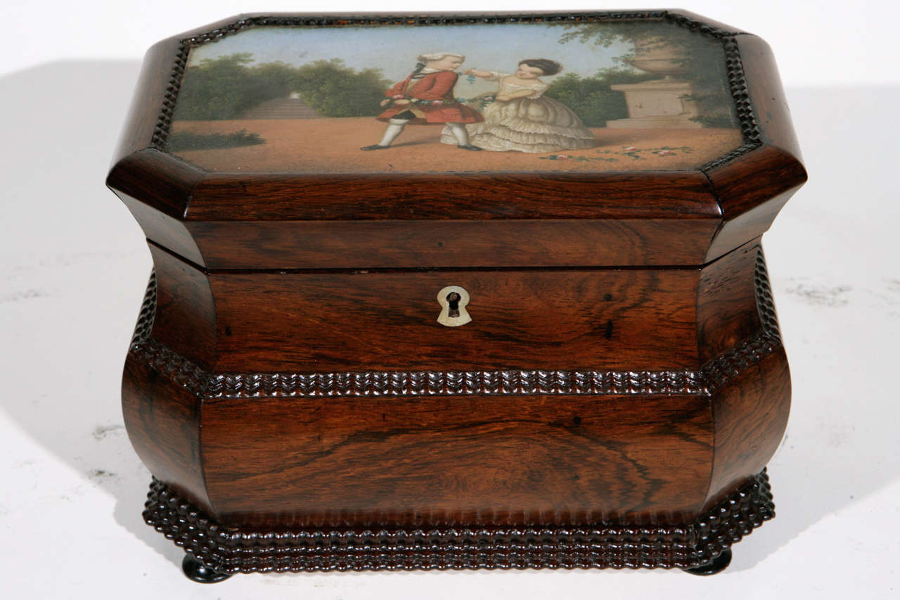 Late 18th Century Rosewood Box with Painted Scene For Sale at 1stDibs