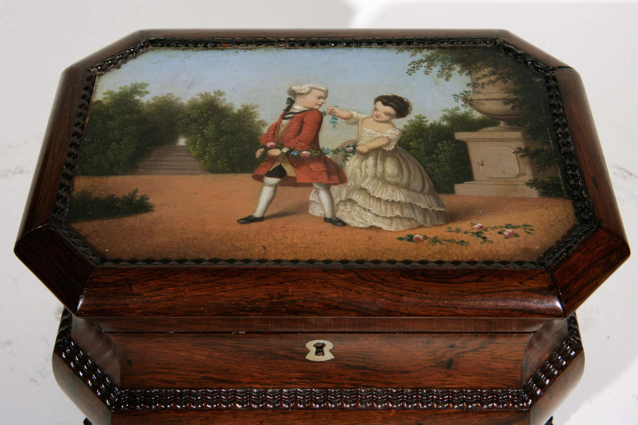 Late 18th Century Rosewood Box with Painted Scene For Sale at 1stDibs