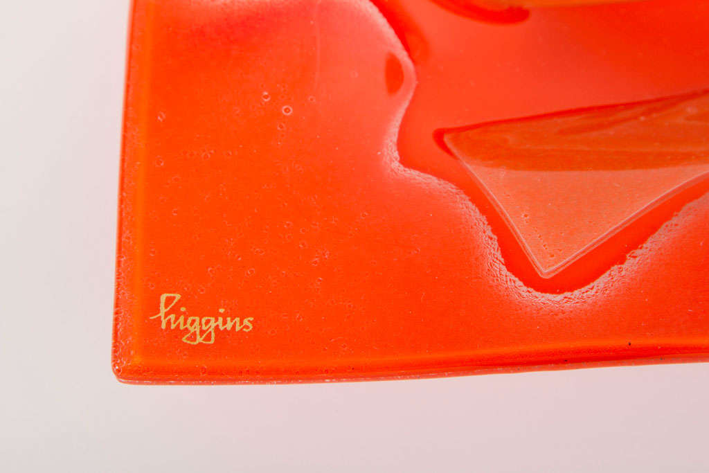 Vibrant Orange Abstract Sunburst Glass Tray by Higgins Studio at 1stDibs