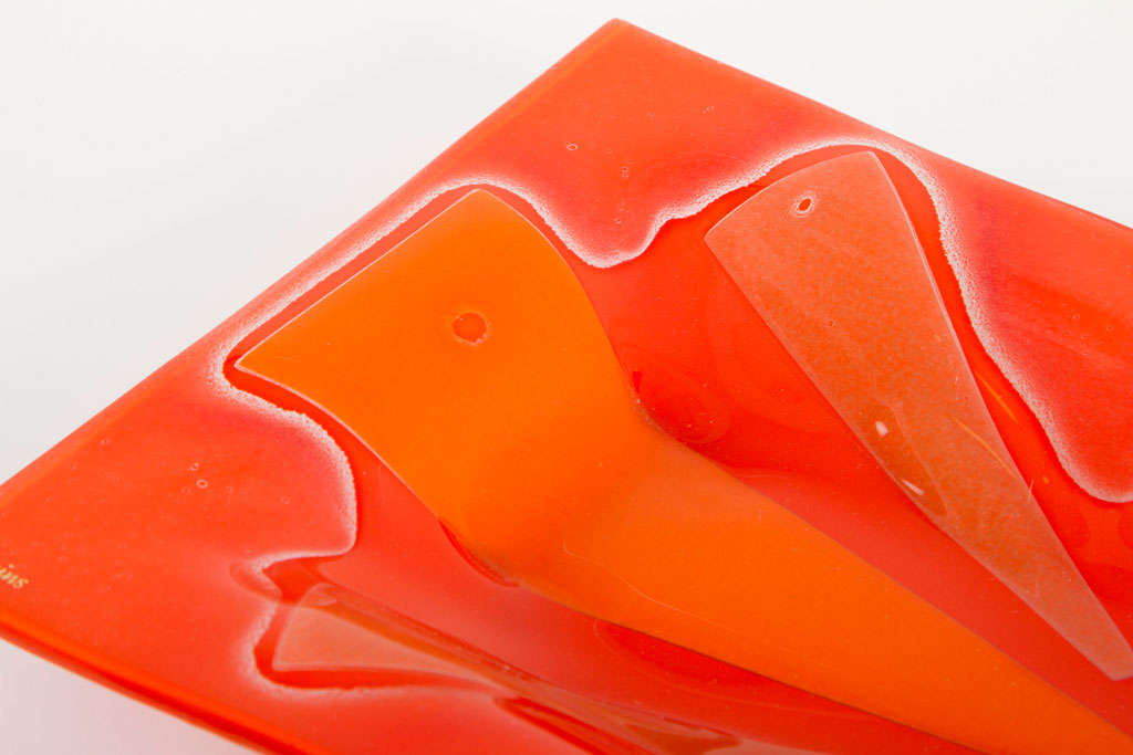 Vibrant Orange Abstract Sunburst Glass Tray by Higgins Studio at 1stDibs