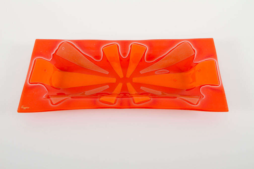 Vibrant Orange Abstract Sunburst Glass Tray by Higgins Studio at 1stDibs