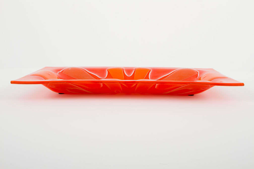 Vibrant Orange Abstract Sunburst Glass Tray by Higgins Studio at 1stDibs