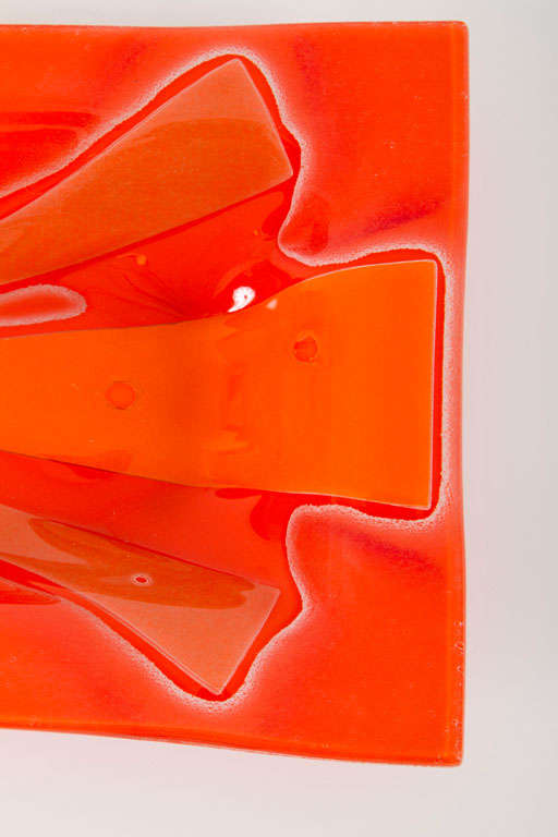 Vibrant Orange Abstract Sunburst Glass Tray by Higgins Studio at 1stDibs