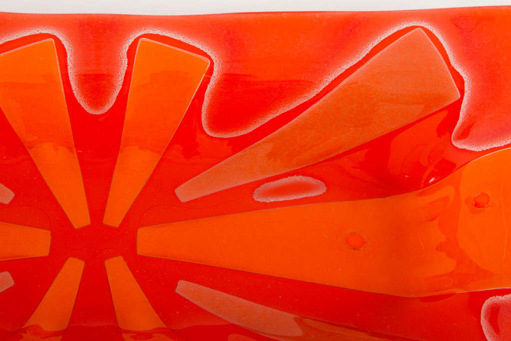 Vibrant Orange Abstract Sunburst Glass Tray by Higgins Studio at 1stDibs