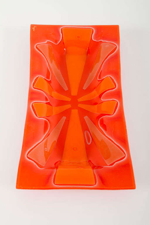 Vibrant Orange Abstract Sunburst Glass Tray by Higgins Studio at 1stDibs