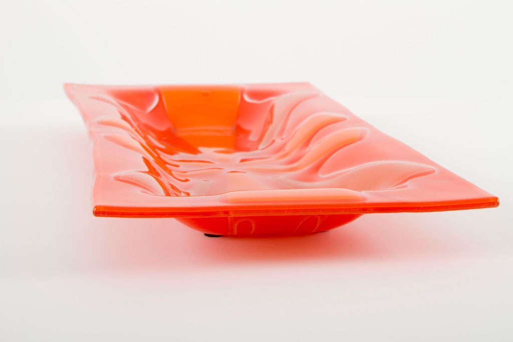 Vibrant Orange Abstract Sunburst Glass Tray by Higgins Studio at 1stDibs