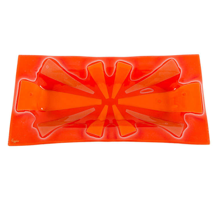 Vibrant Orange Abstract Sunburst Glass Tray by Higgins Studio at 1stDibs
