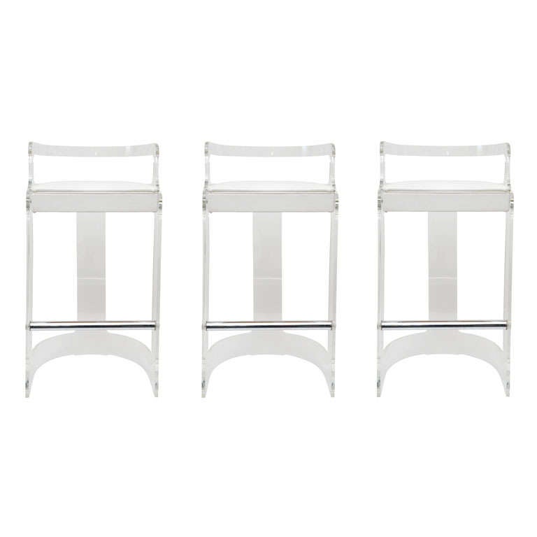 LUCITE BAR STOOLS - SET OF 3 at 1stDibs