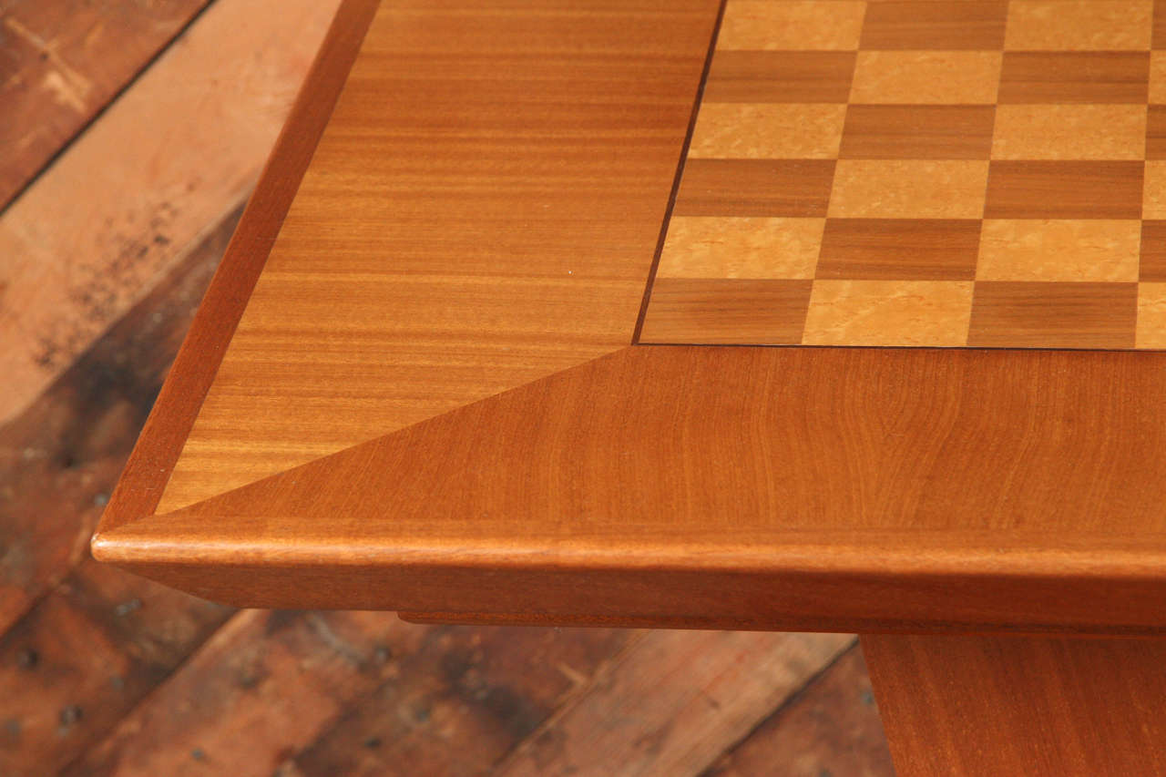 Vintage Chess and Game Table in Teak with Bird's-Eye Maple Inlay at 1stDibs