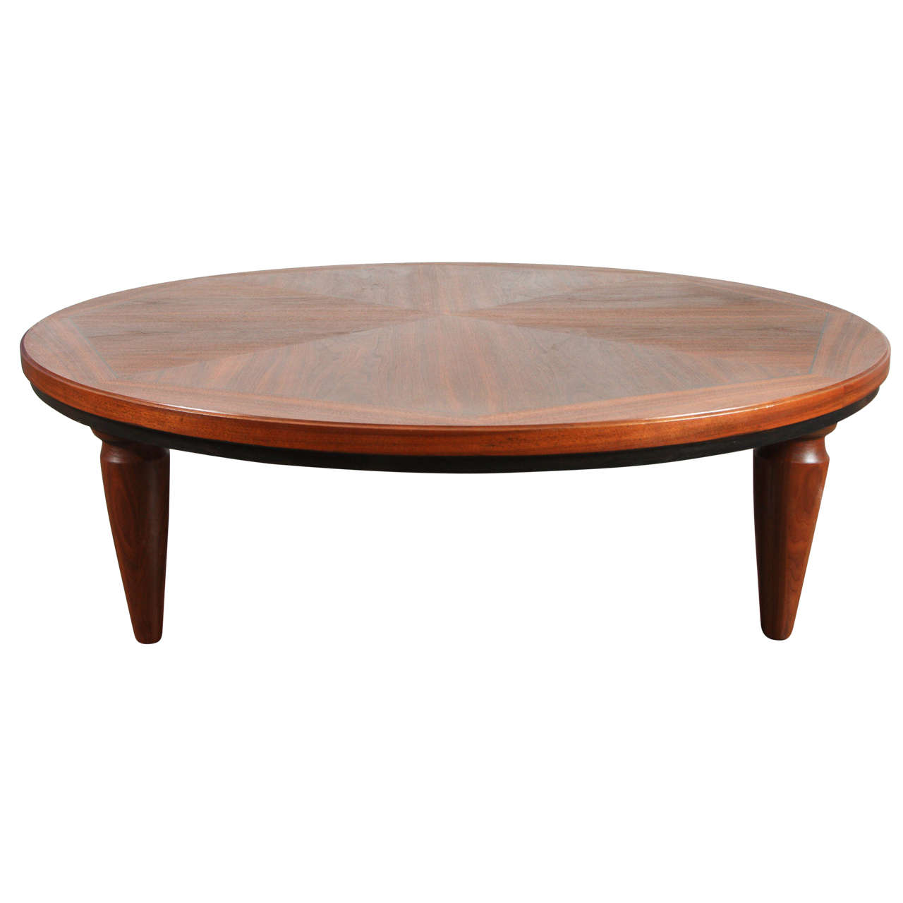 Large Round Walnut Mid-Century Coffee Table with Sculpted Legs and ...