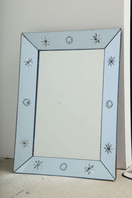 Blue Tinted Glass Frame Rectangular Mirror at 1stDibs