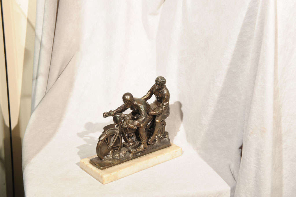 Art Deco Statue of Motorcycle and Riders at 1stDibs | motorcycle ...