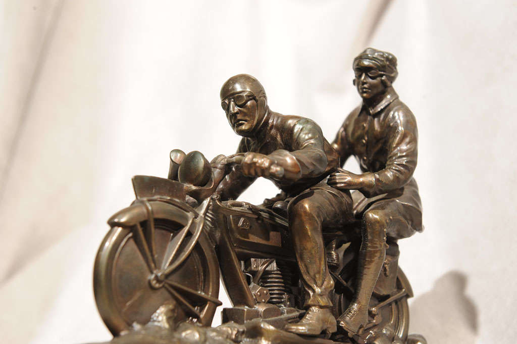 Art Deco Statue of Motorcycle and Riders at 1stDibs | motorcycle ...