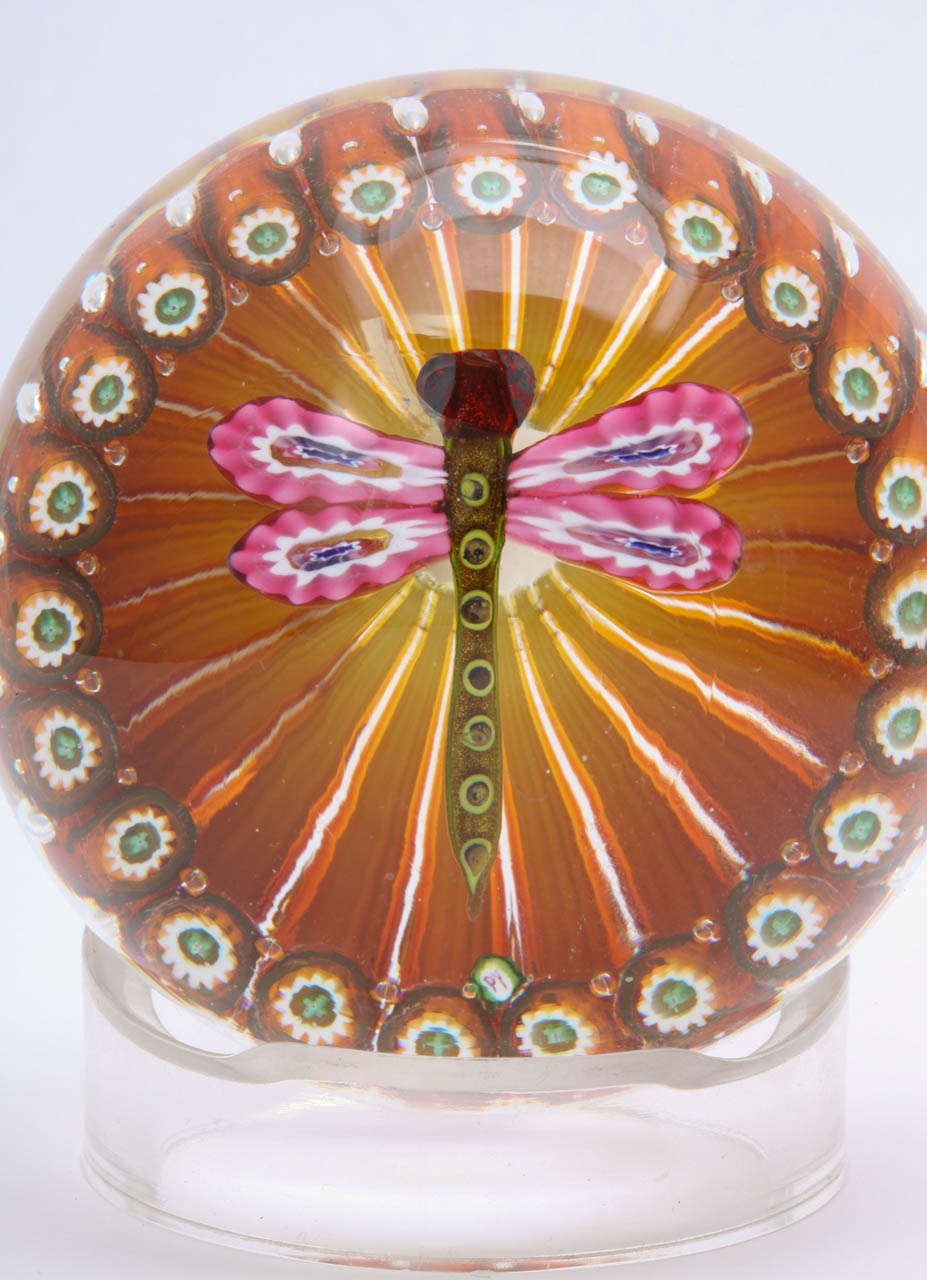 An Early Paul Ysart Dragonfly In Millefiori Basket Paperweight For Sale ...